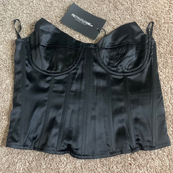 PrettyLittleThing | Tops | Pretty Little Thing Black Satin Structured ...